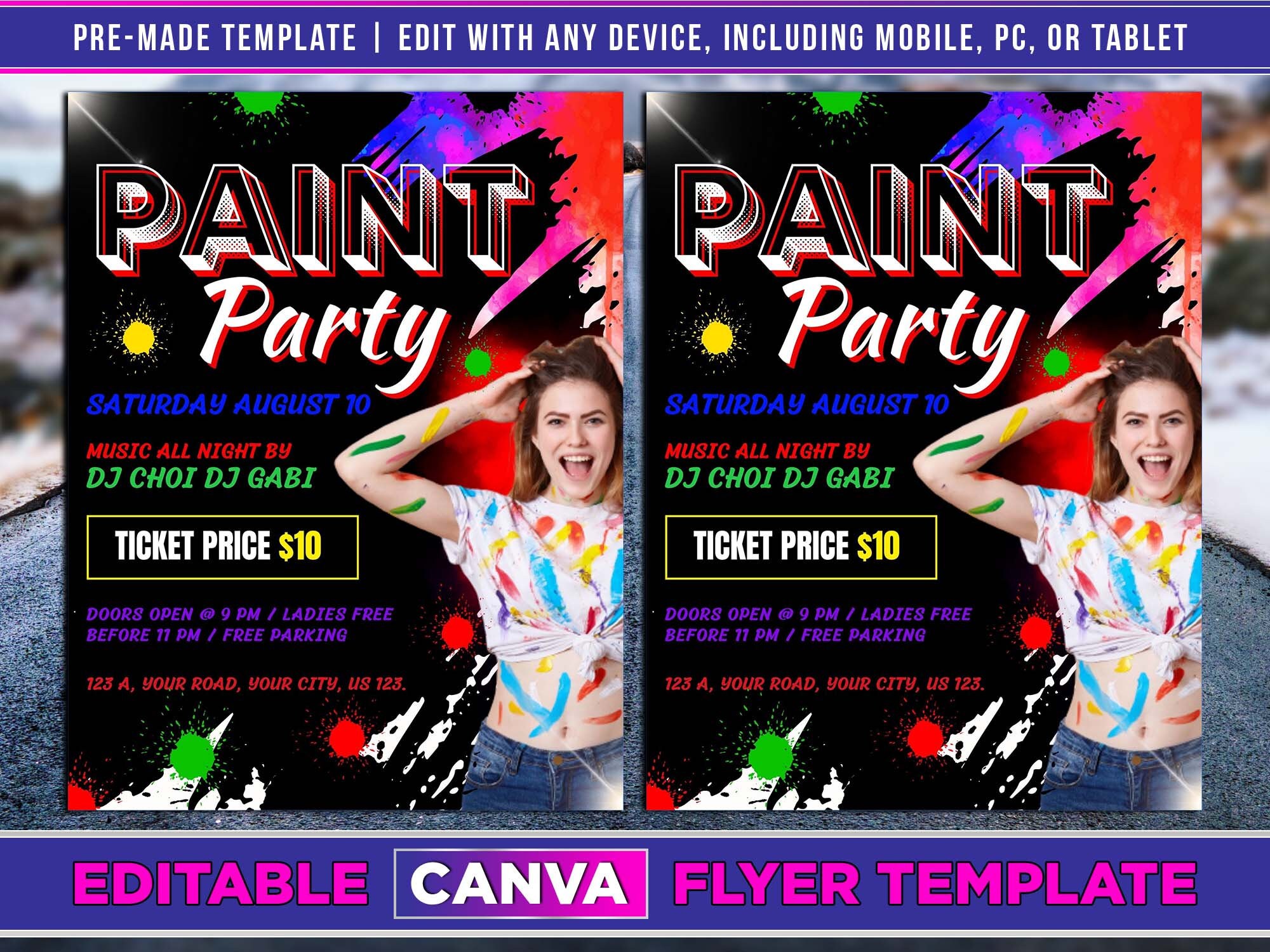 Paint Party Flyer Editable Canva Template US Letter Size. - Etsy