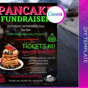 Pancake Fundraiser Flyer Editable Canva Template US Letter Size. - Etsy