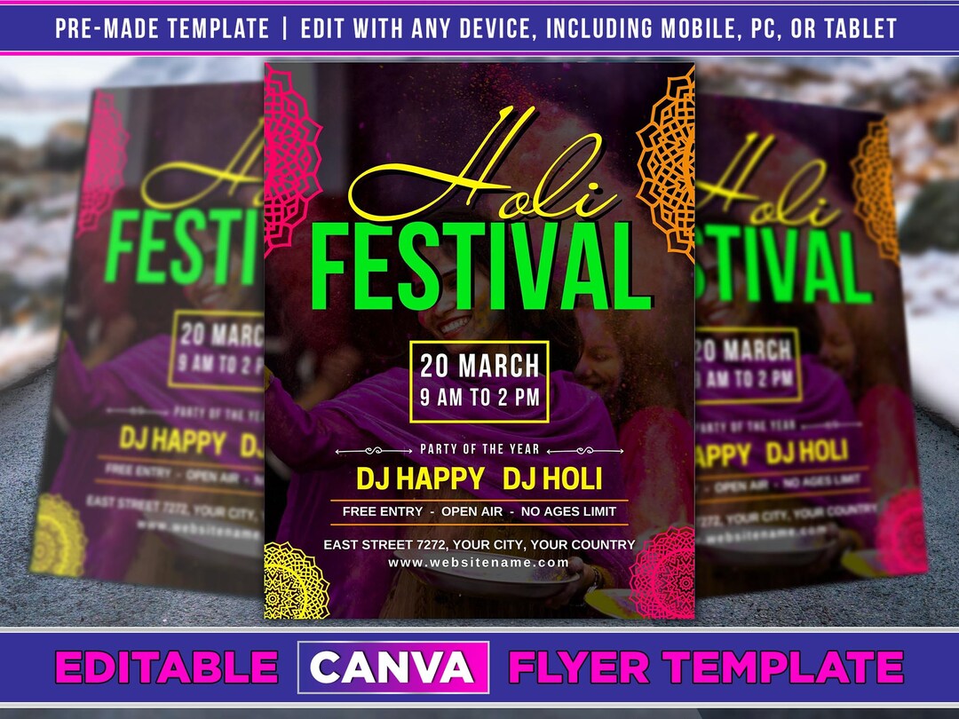 Holi Festival Flyer Editable Canva Template US Letter Size. - Etsy