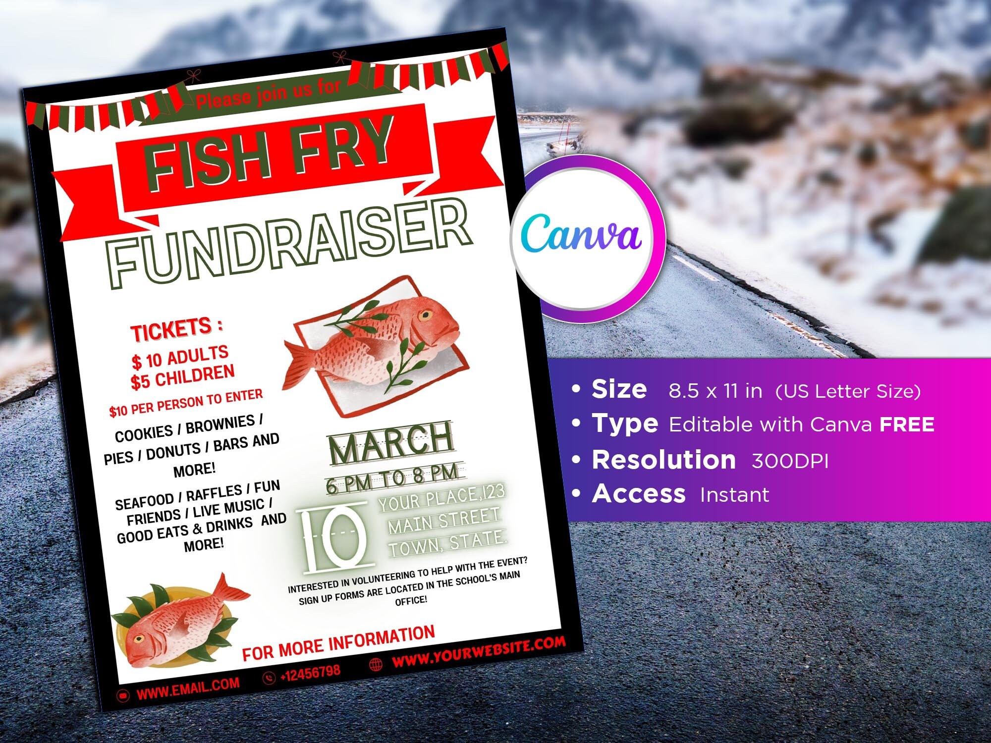 Fish Fry Fundraiser Flyer Editable Canva Template US Letter Size. - Etsy
