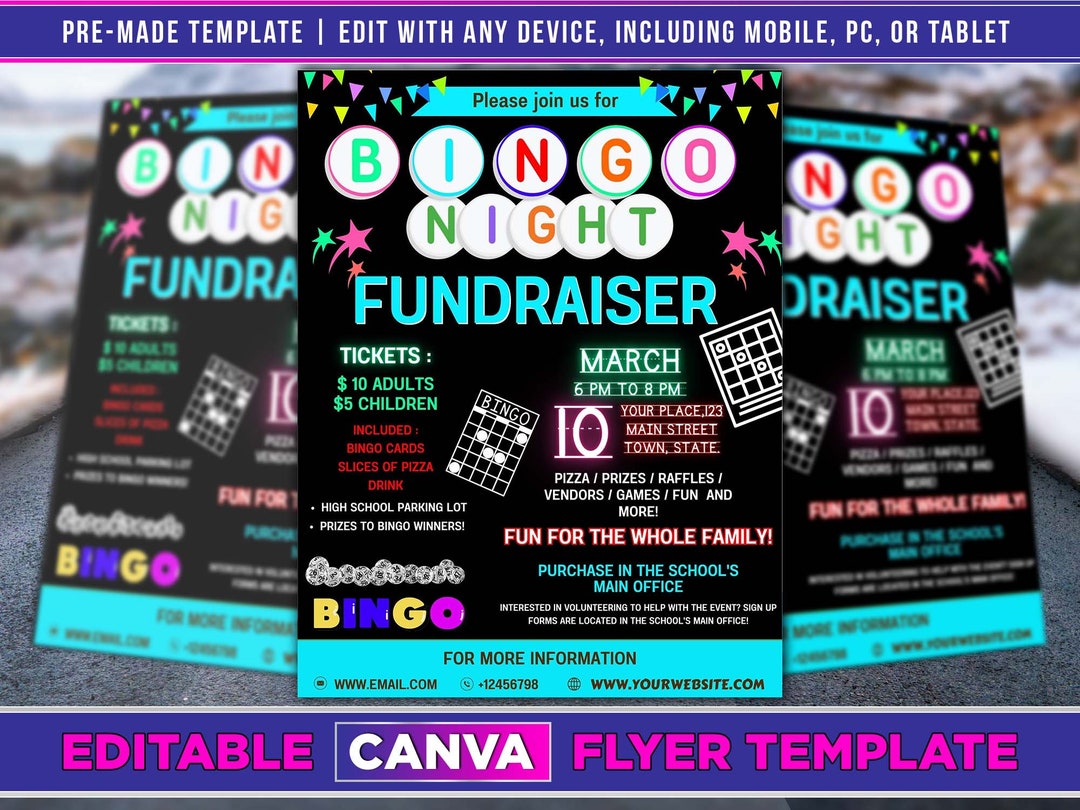Bingo Night Fundraiser Flyer Editable Canva Template US Letter Size. - Etsy