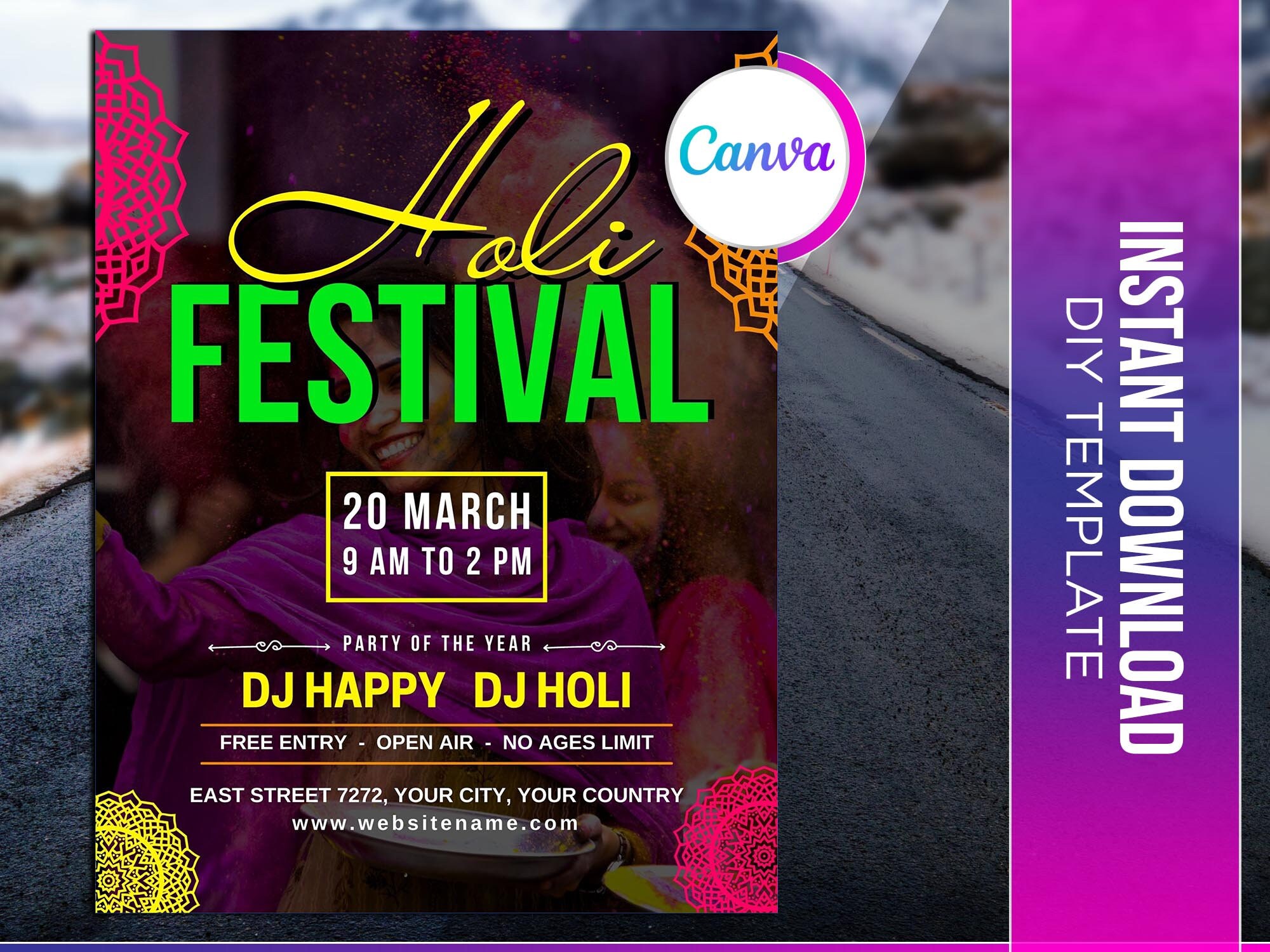 Holi Festival Flyer Editable Canva Template US Letter Size. - Etsy