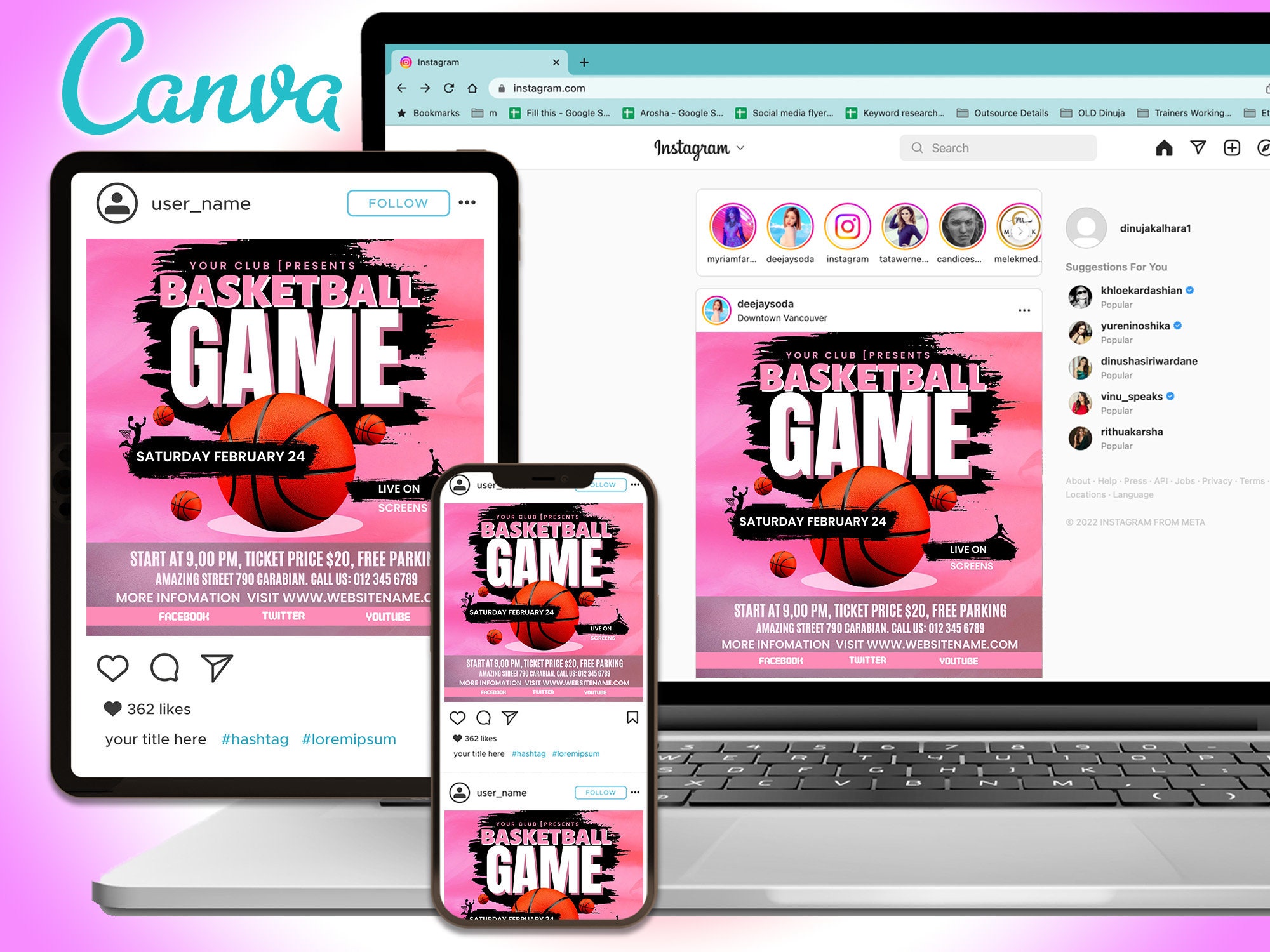 Girl Basketball Tryouts Flyer Social Media Post Size Instant Download ...