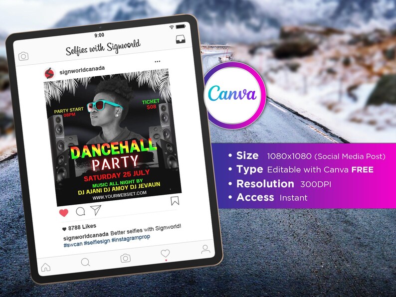 Dancehall Party Flyer Canva Template For Diy Social Media Marketing Etsy