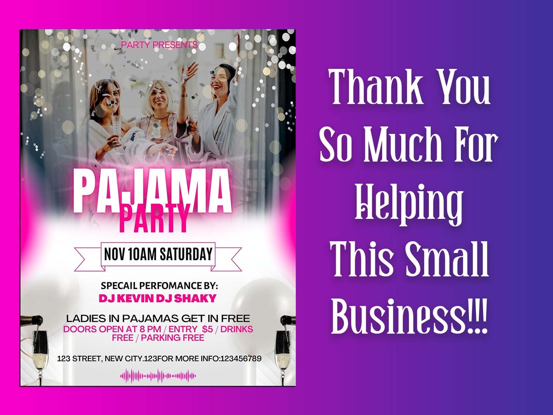 Pajama Party Flyer Editable Canva Template US Letter Size. - Etsy