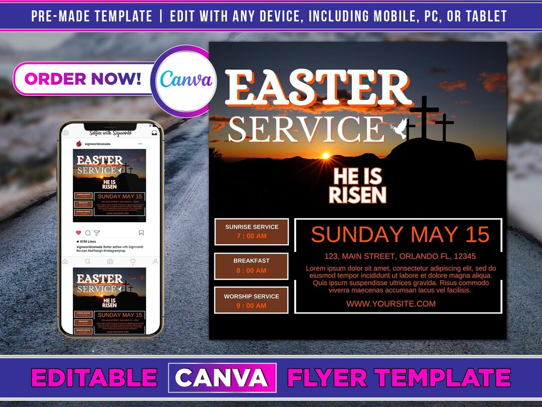 Easter Service Flyer Canva Template for DIY Social Media Marketing. - Etsy