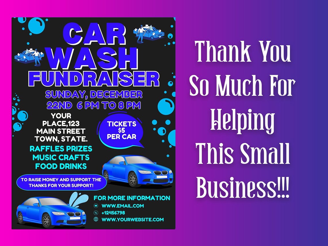 Car Wash Fundraiser Flyer Editable Canva Template US Letter Size. - Etsy