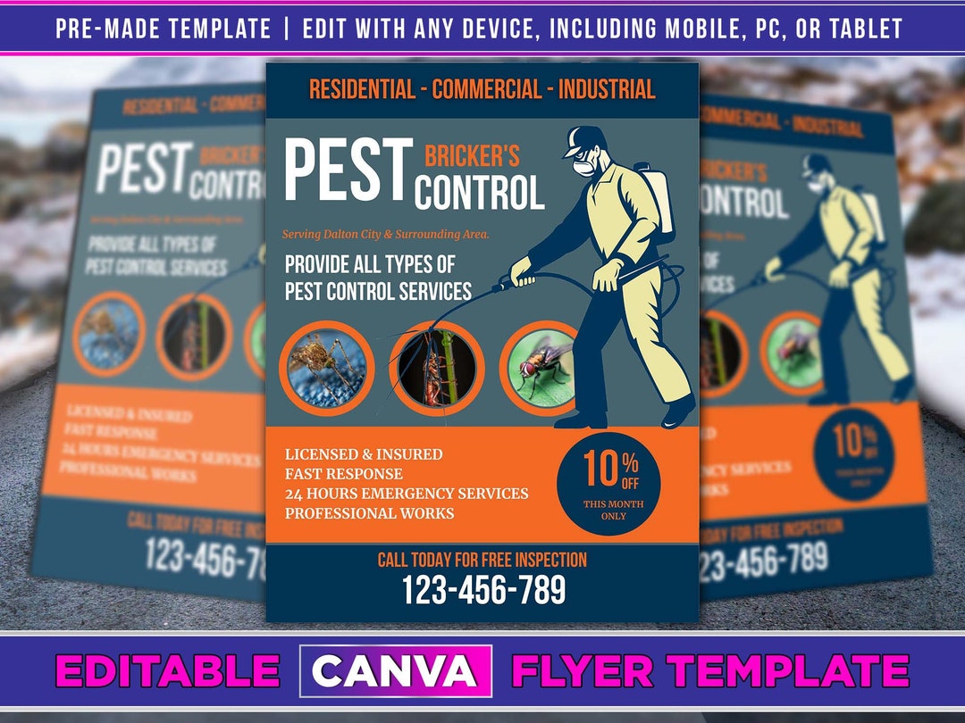 Pest Control Service Flyer Editable Canva Template US Letter Size ...