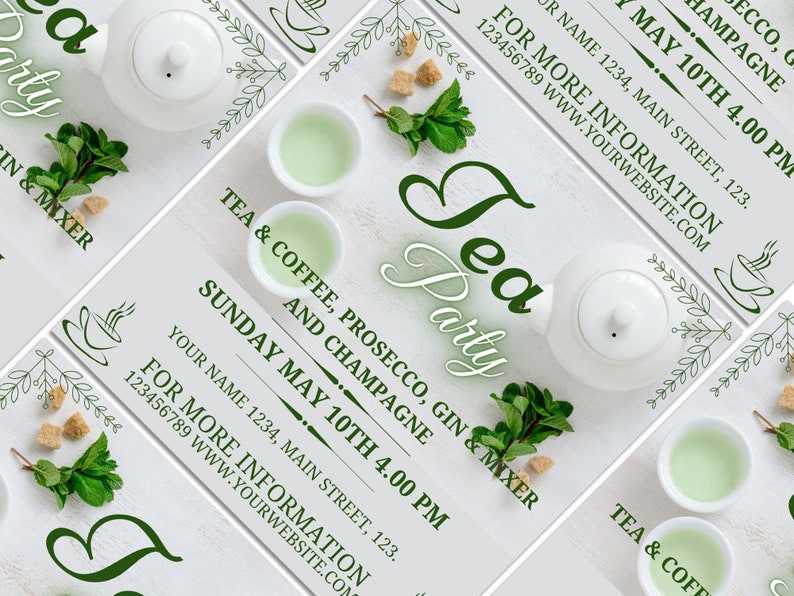 Tea Party Flyer Canva Template for DIY Social Media Marketing. - Etsy