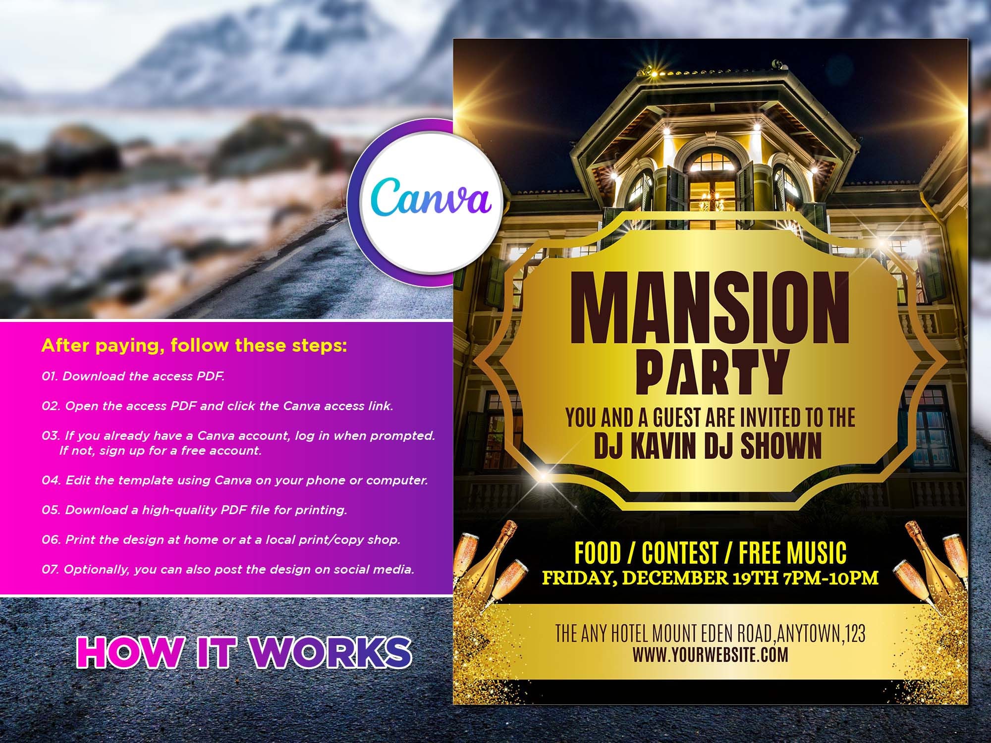 Mansion Party Flyer Editable Canva Template US Letter Size. - Etsy