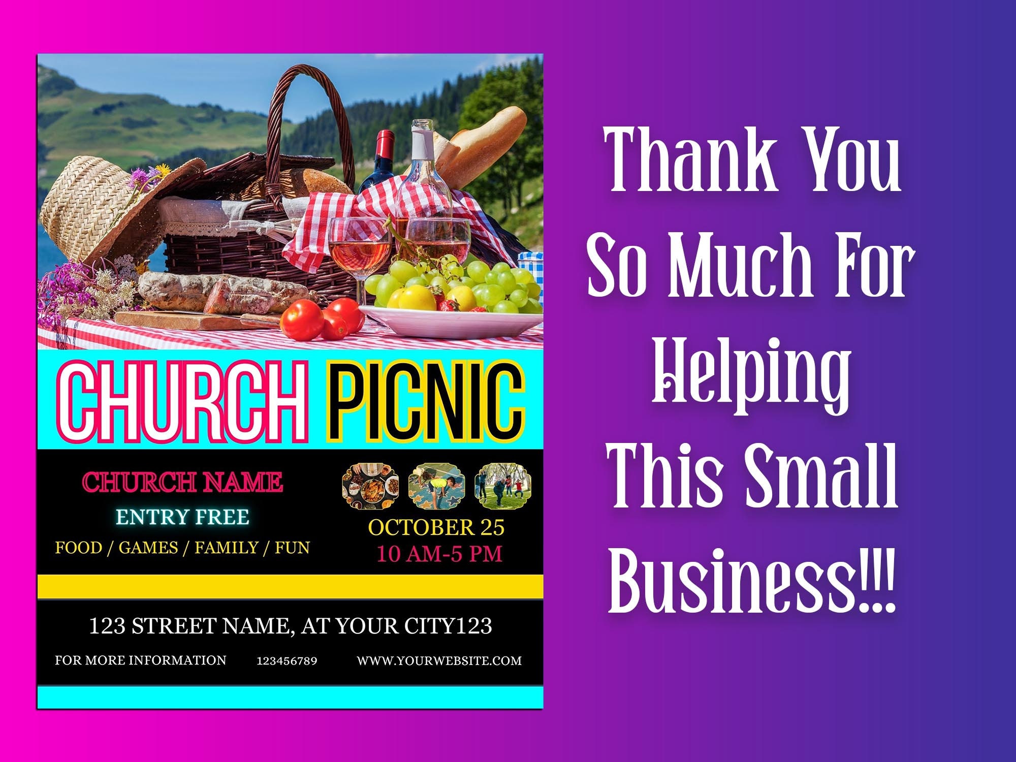 Church Picnic Flyer Editable Canva Template US Letter Size. - Etsy