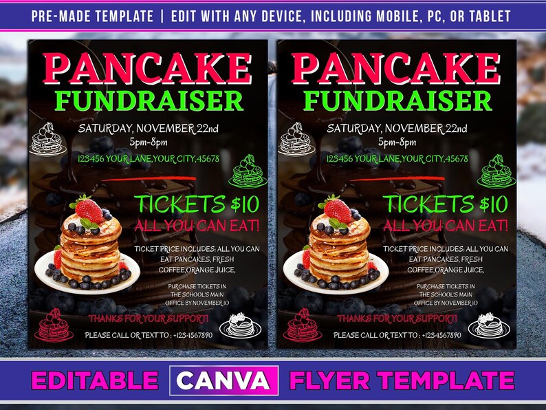 Pancake Fundraiser Flyer Editable Canva Template US Letter Size. - Etsy