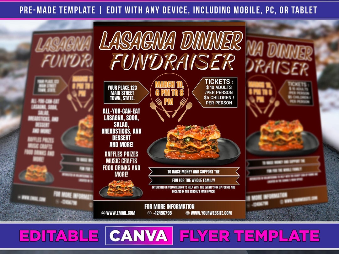Lasagna Dinner Fundraiser Flyer Editable Canva Template US Letter Size ...