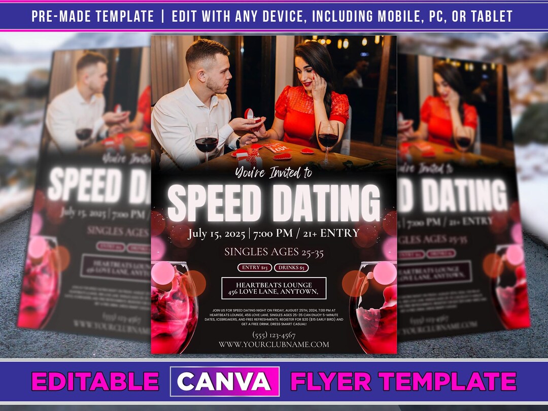 Speed Dating Invitation Flyer Editable Canva Template US Letter Size ...