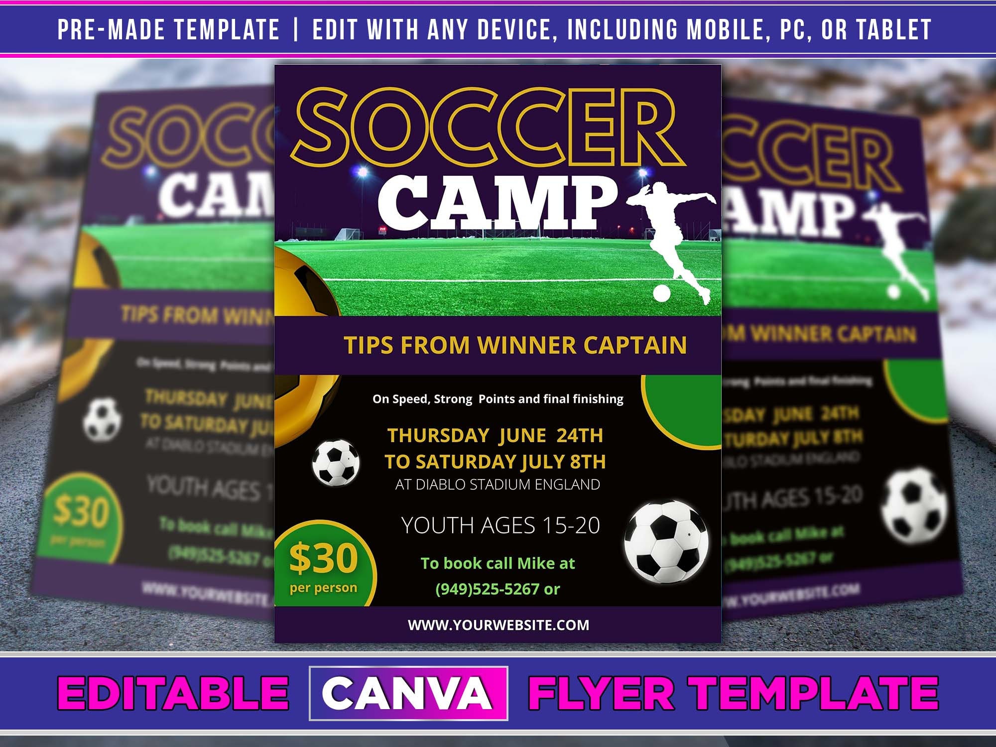 Soccer Camp Flyer Editable Canva Template US Letter Size. - Etsy