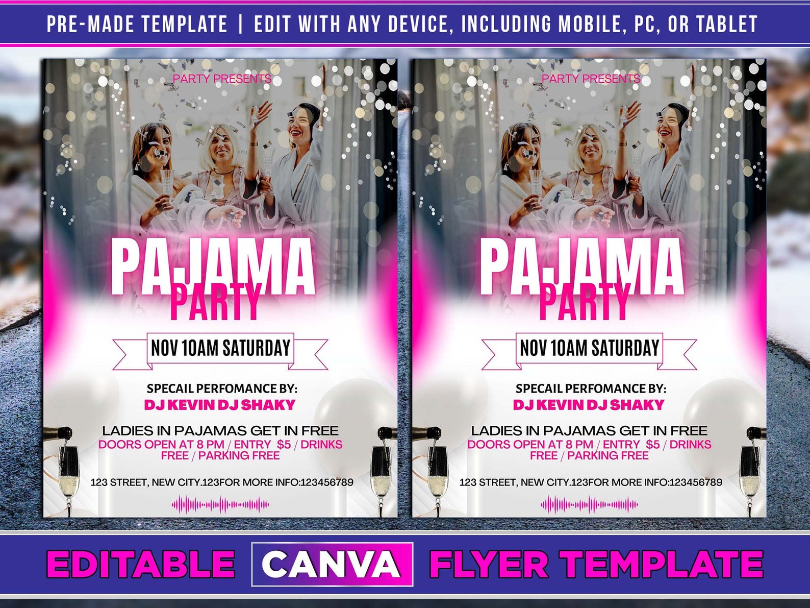 Pajama Party Flyer Editable Canva Template US Letter Size. - Etsy
