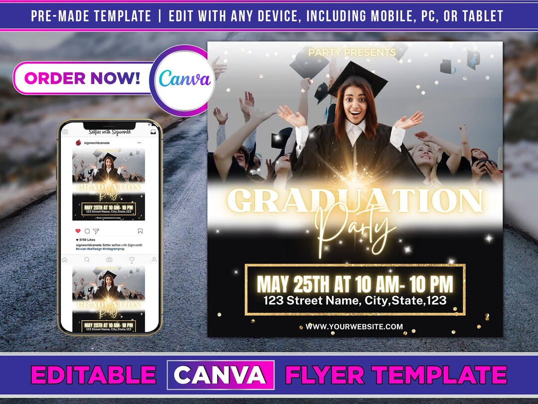 Graduation Party Flyer Canva Template for DIY Social Media Marketing ...
