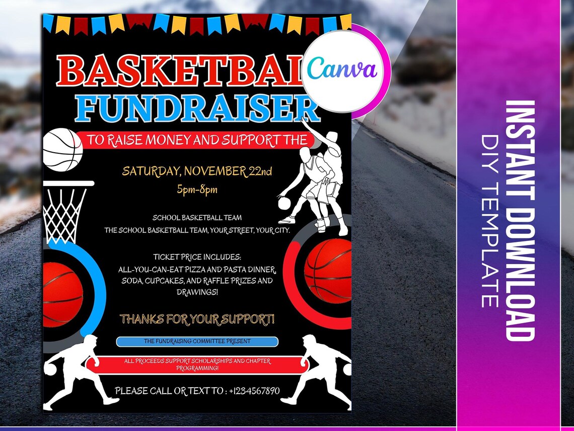 Basketball Fundraiser Flyer Editable Canva Template US Letter Size. - Etsy
