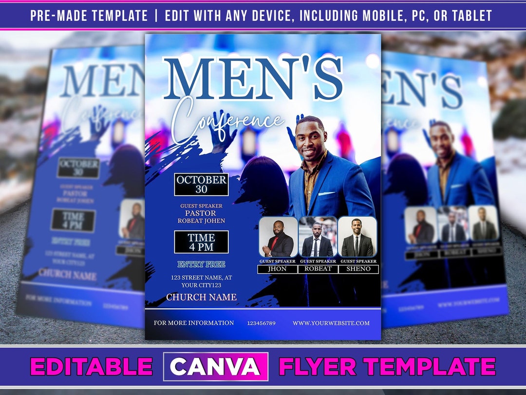 Men's Conference Flyer Editable Canva Template US Letter Size. - Etsy