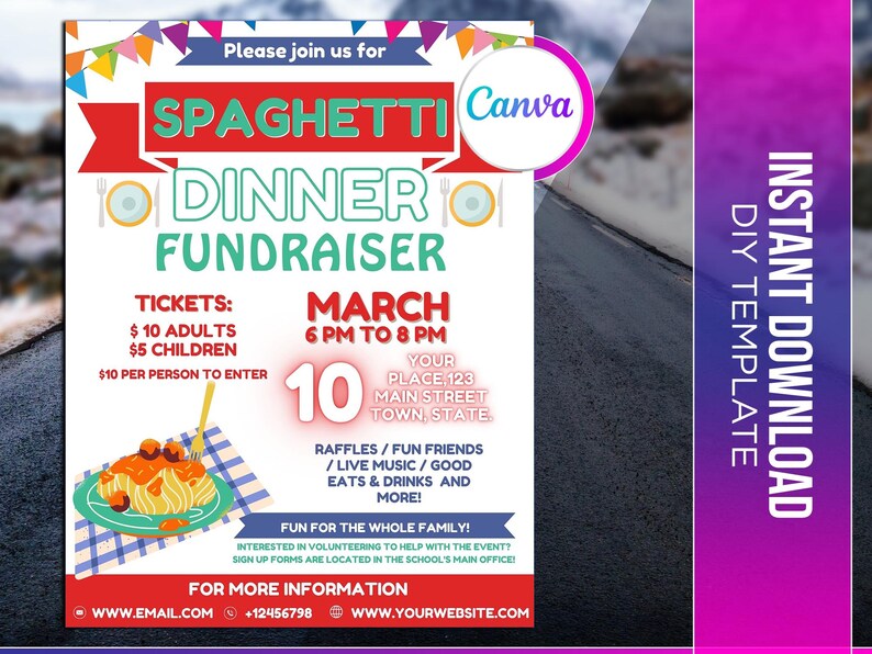 Spaghetti Dinner Fundraiser Flyer Editable Canva Template US - Etsy