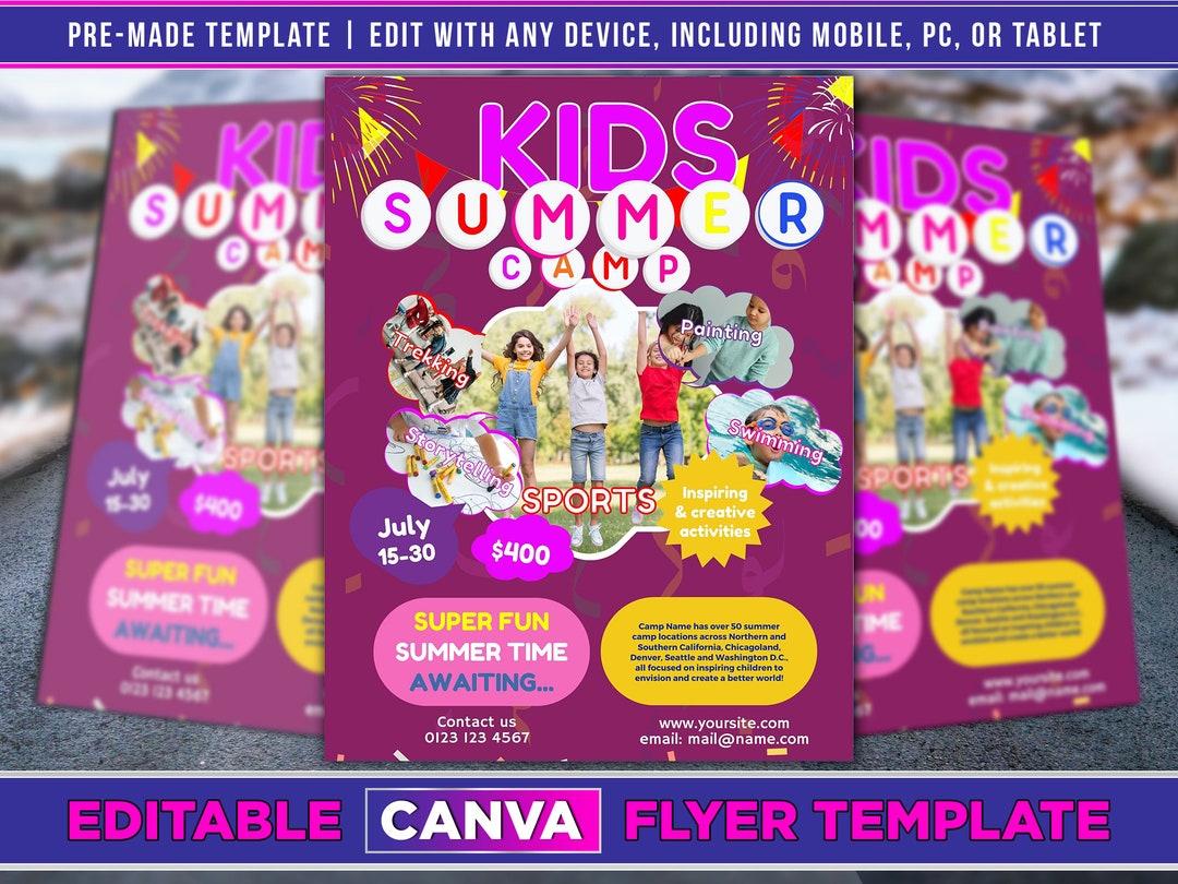 Kids Summer Camp Flyer Editable Canva Template US Letter Size. - Etsy