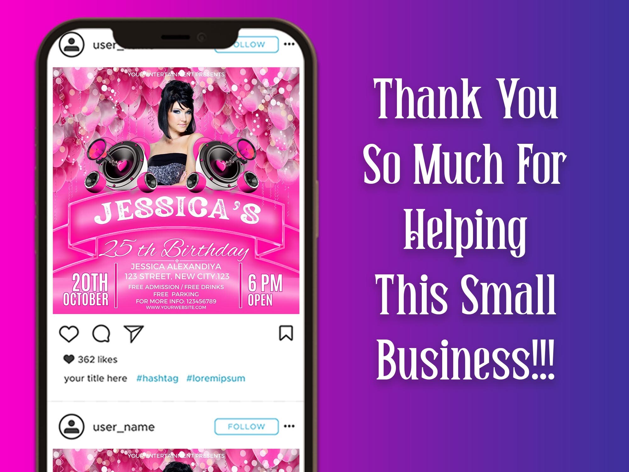 Pink Birthday Flyer Canva Template for DIY Social Media Marketing. - Etsy