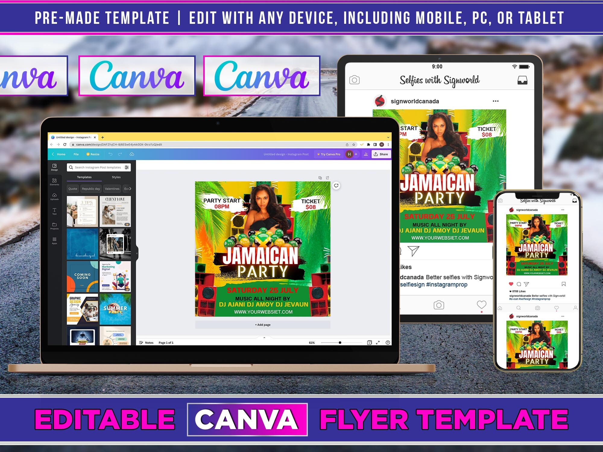 Jamaican Party Flyer Canva Template for DIY Social Media Marketing. - Etsy