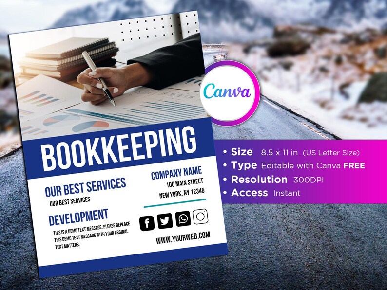 Bookkeeping Flyer Editable Canva Template. - Etsy
