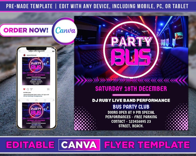 Shopping Bus Trip Event Flyer Personalized and Printable Digital File ...