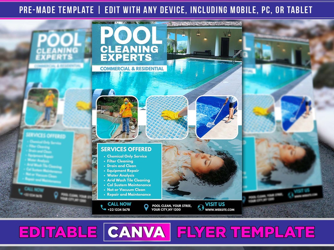 Pool Cleaning Flyer Editable Canva Template US Letter Size. - Etsy