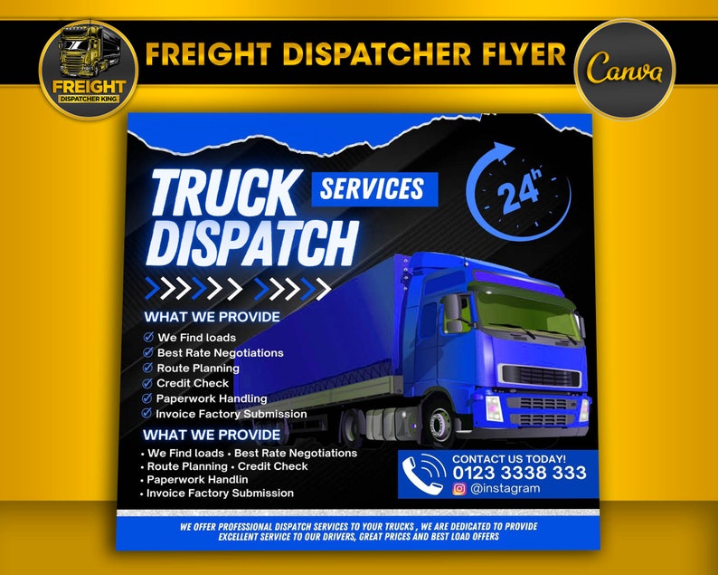 Freight Dispatcher Flyer, Canva Truck Flyer Template. Editable Social ...