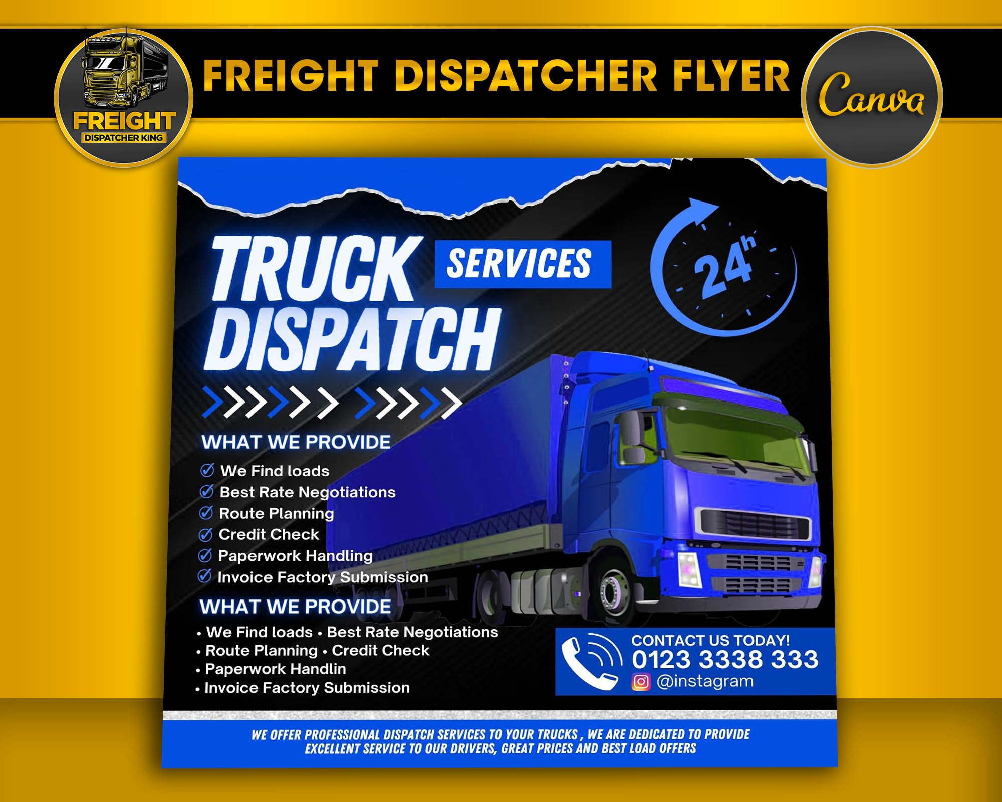 Freight Dispatcher Flyer, Canva Truck Flyer Template. Editable Social ...