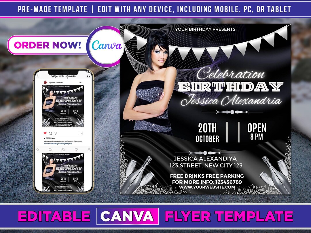 Cute Birthday Flyer Canva Template for DIY Social Media Marketing. - Etsy