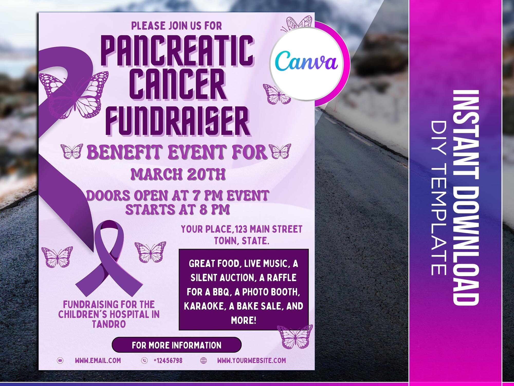 Pancreatic Cancer Fundraiser Flyer Editable Canva Template US Letter ...