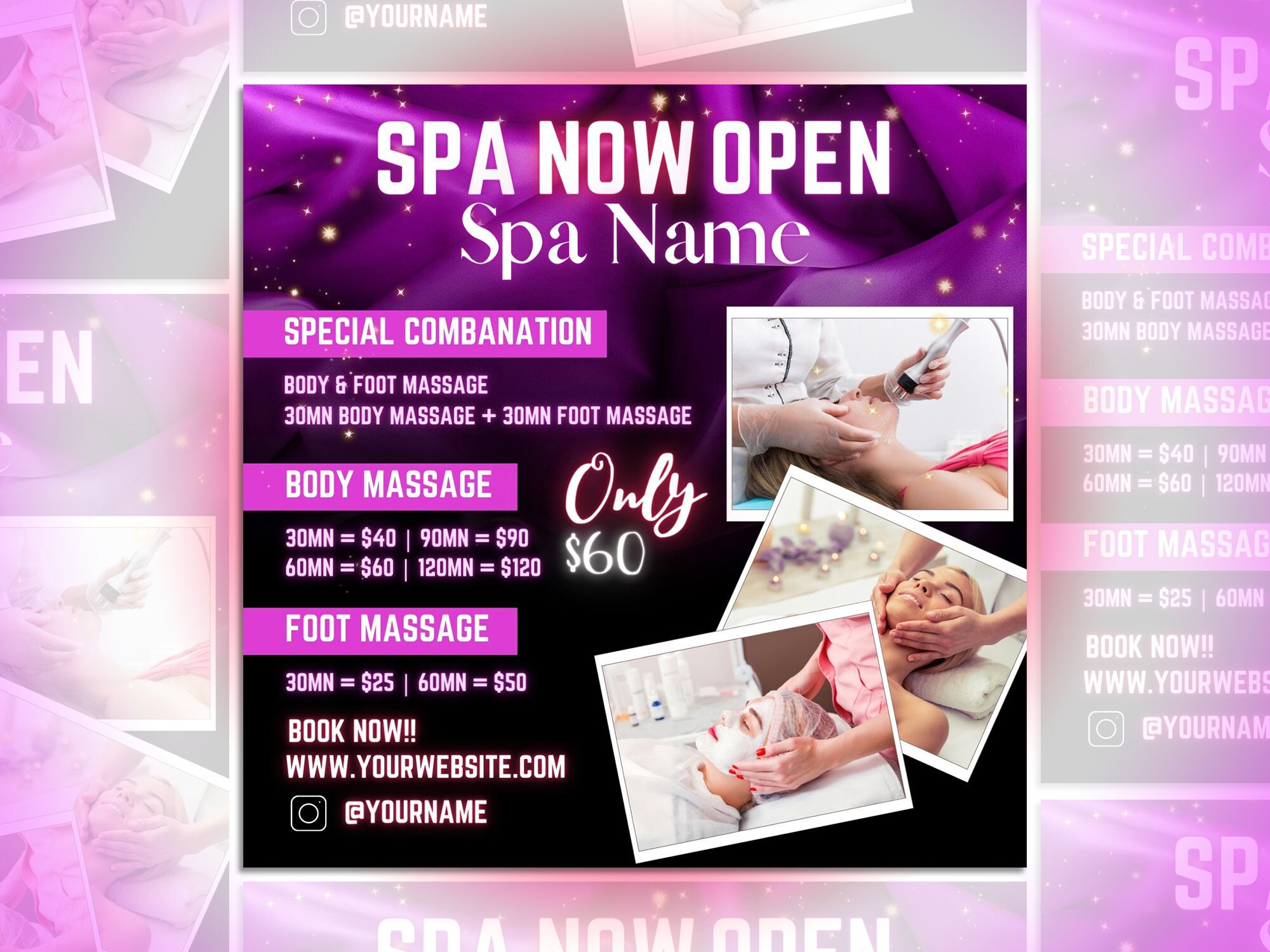 Spa Now Open Flyer Canva Template for DIY Social Media Marketing. - Etsy