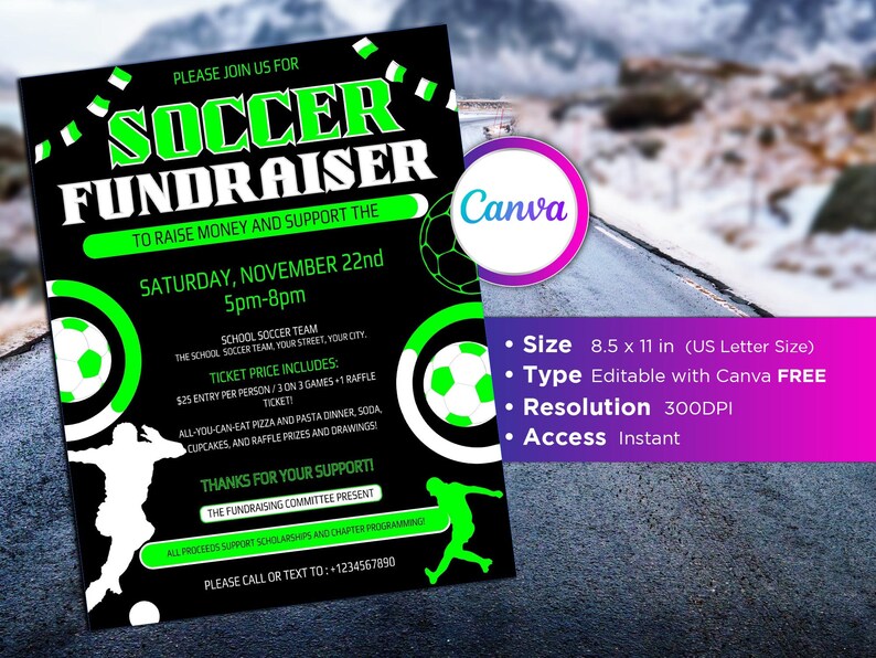 Soccer Fundraiser Flyer Editable Canva Template US Letter Size. - Etsy