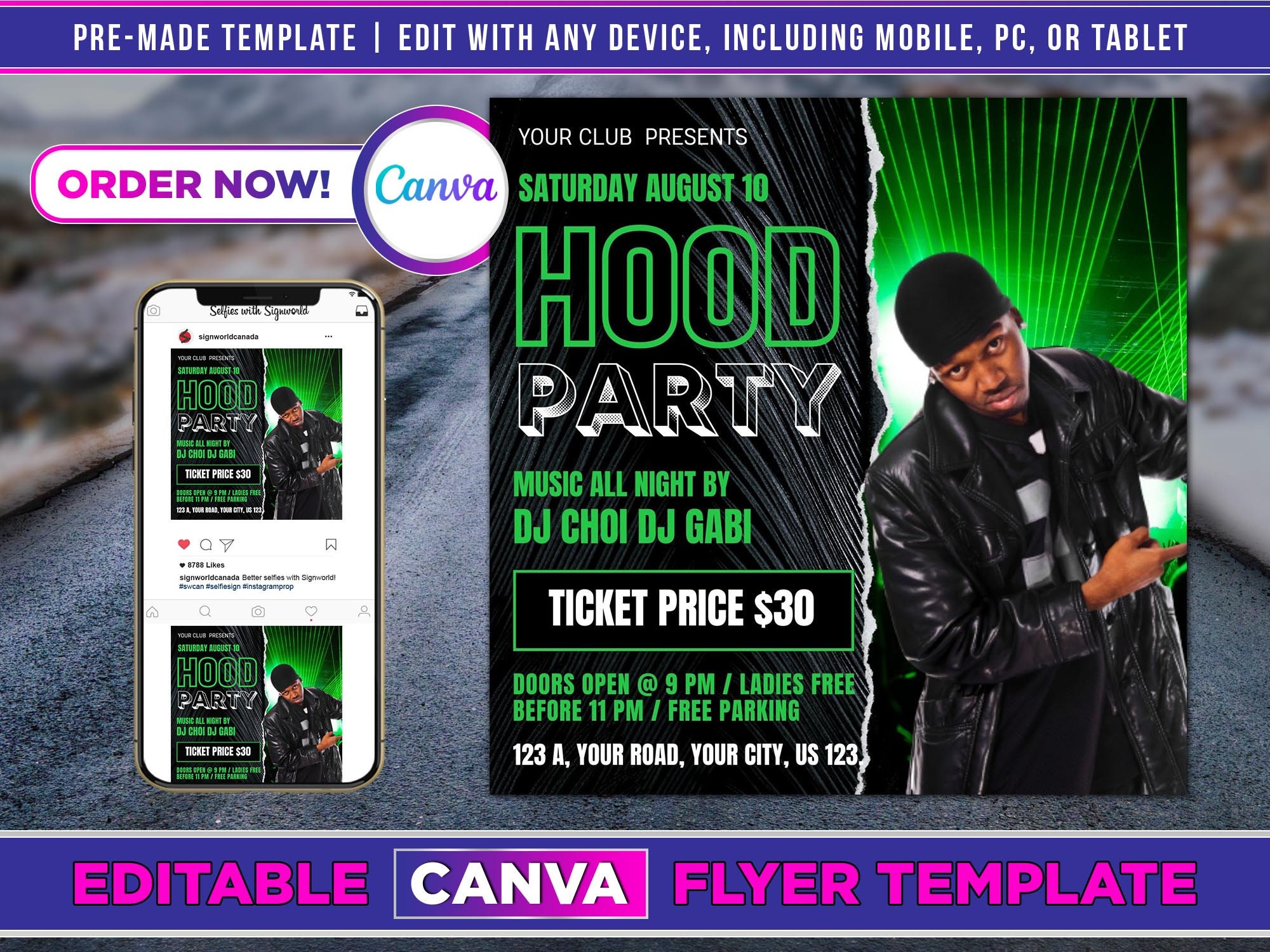 Hood Party Flyer Canva Template for DIY Social Media Marketing. - Etsy