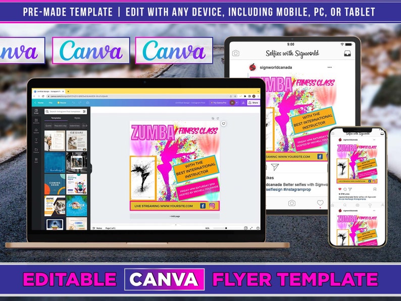 Zumba Class Flyer Canva Template for DIY Social Media Marketing. - Etsy
