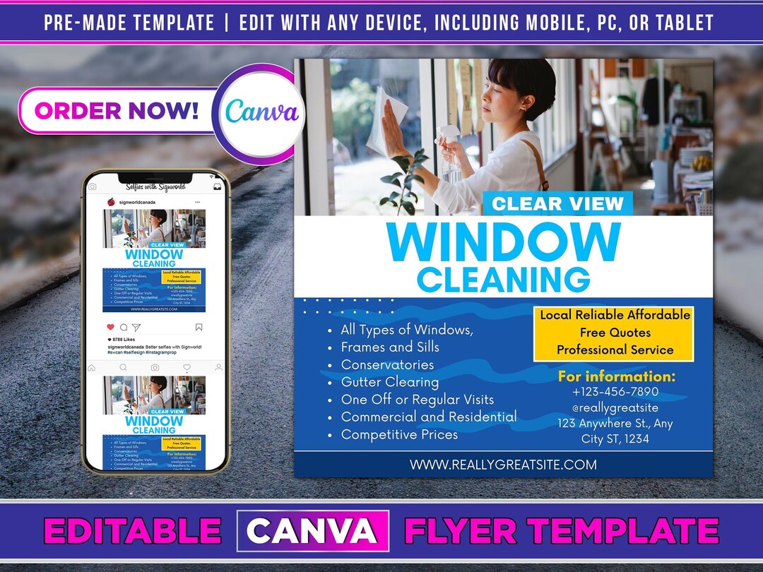 Window Cleaning Flyer Canva Template for DIY Social Media Marketing. - Etsy