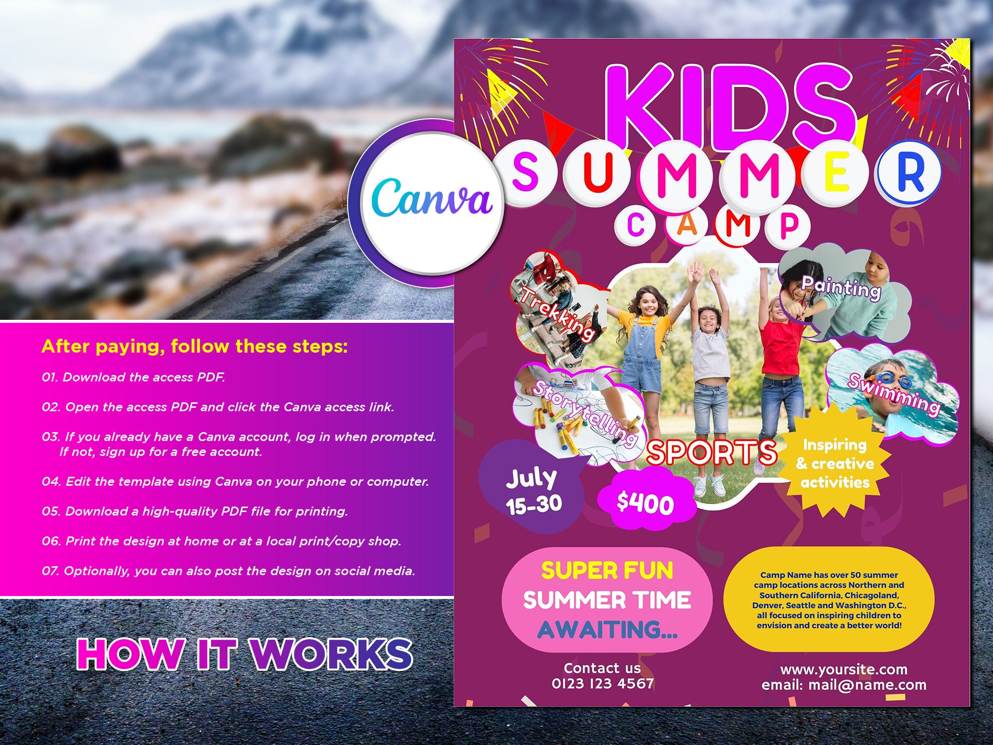 Kids Summer Camp Flyer Editable Canva Template US Letter Size. - Etsy