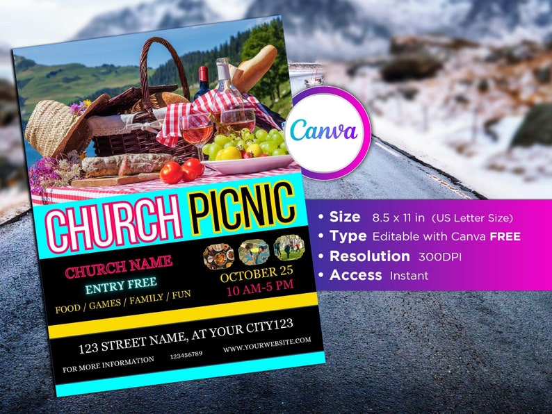 Church Picnic Flyer Editable Canva Template US Letter Size. - Etsy