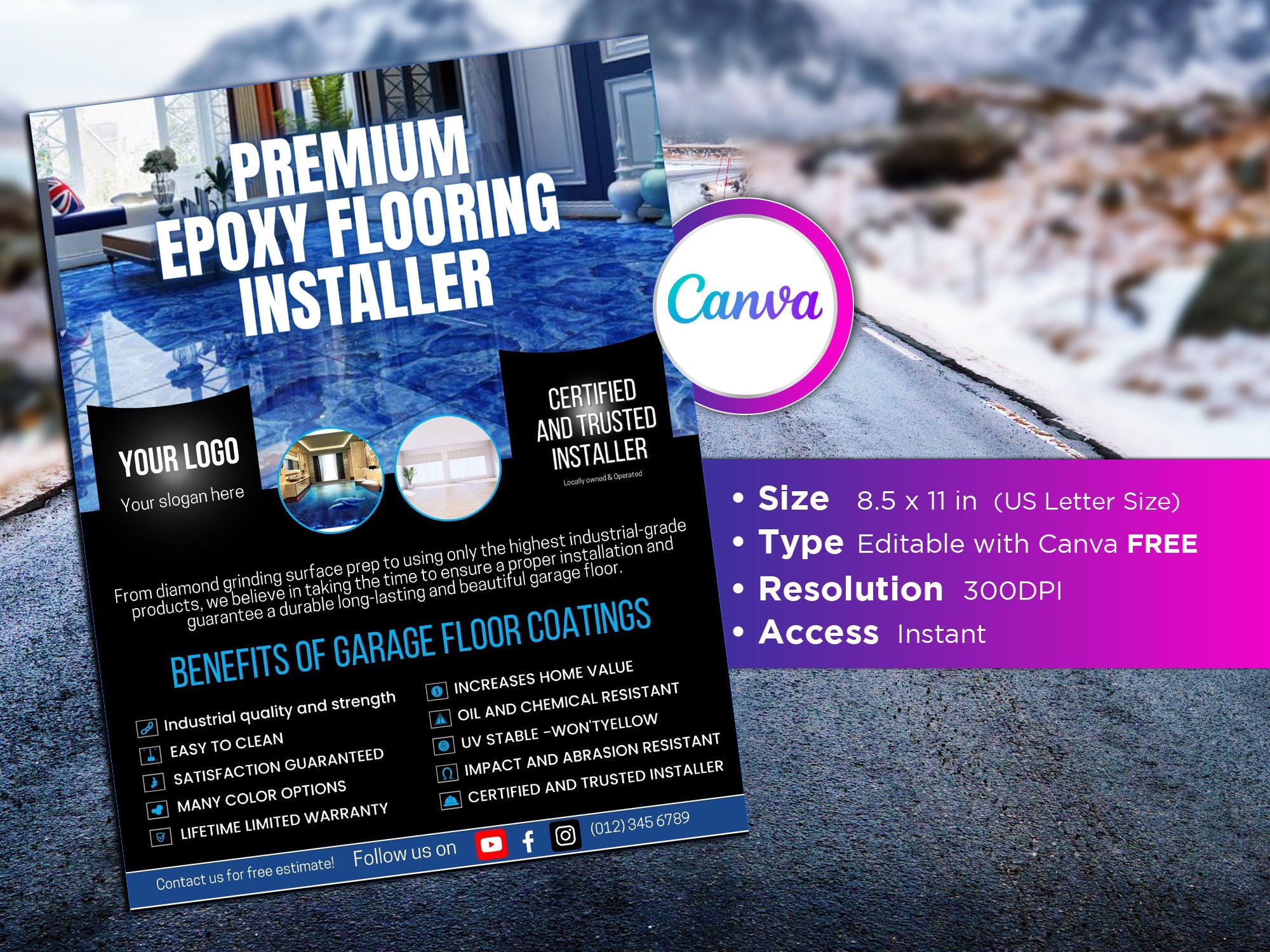Epoxy Flooring Flyer Editable Canva Template US Letter Size. - Etsy