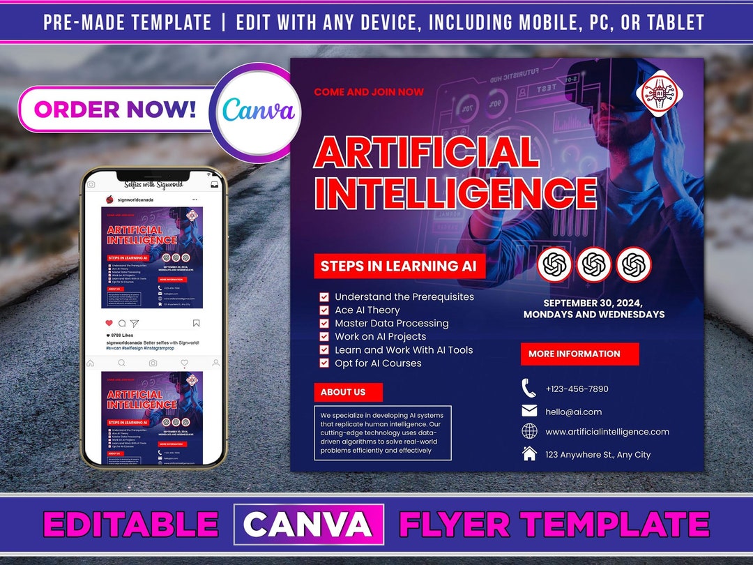 Artificial Intelligence Class Flyer Editable Canva Template.ai Advanced ...