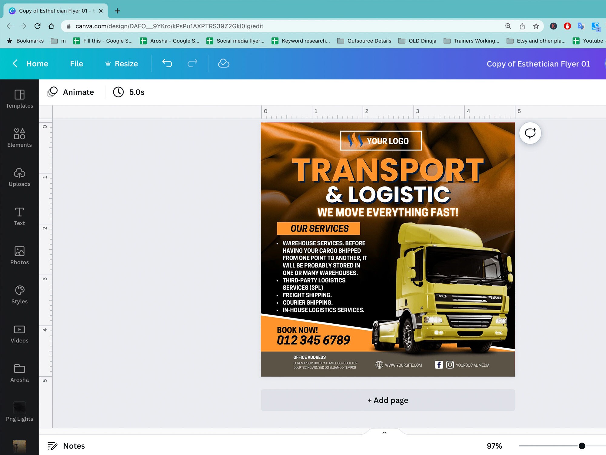 Logistics Flyer Canva Template for DIY Social Media Marketing. - Etsy