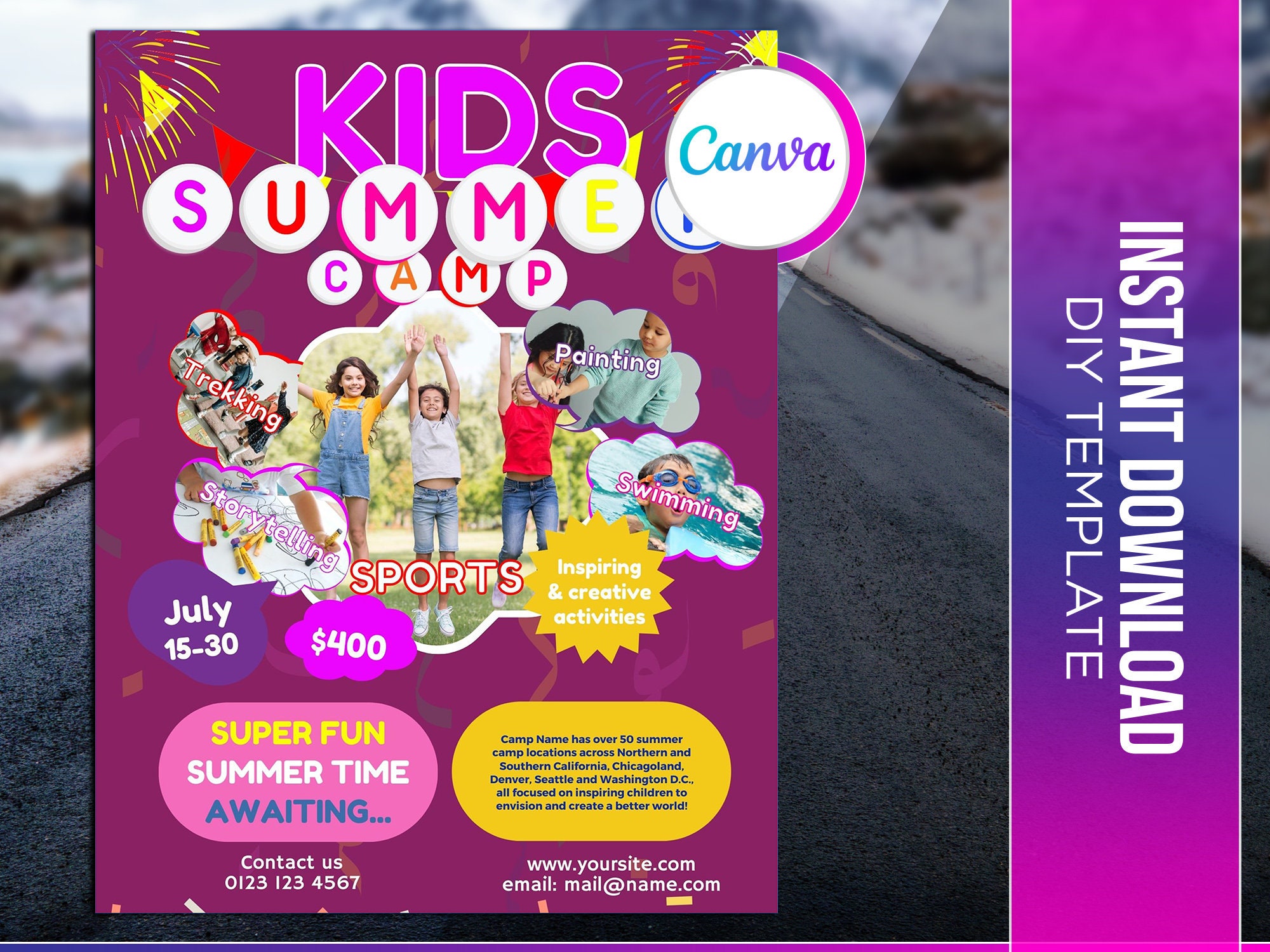 Kids Summer Camp Flyer Editable Canva Template US Letter Size. - Etsy