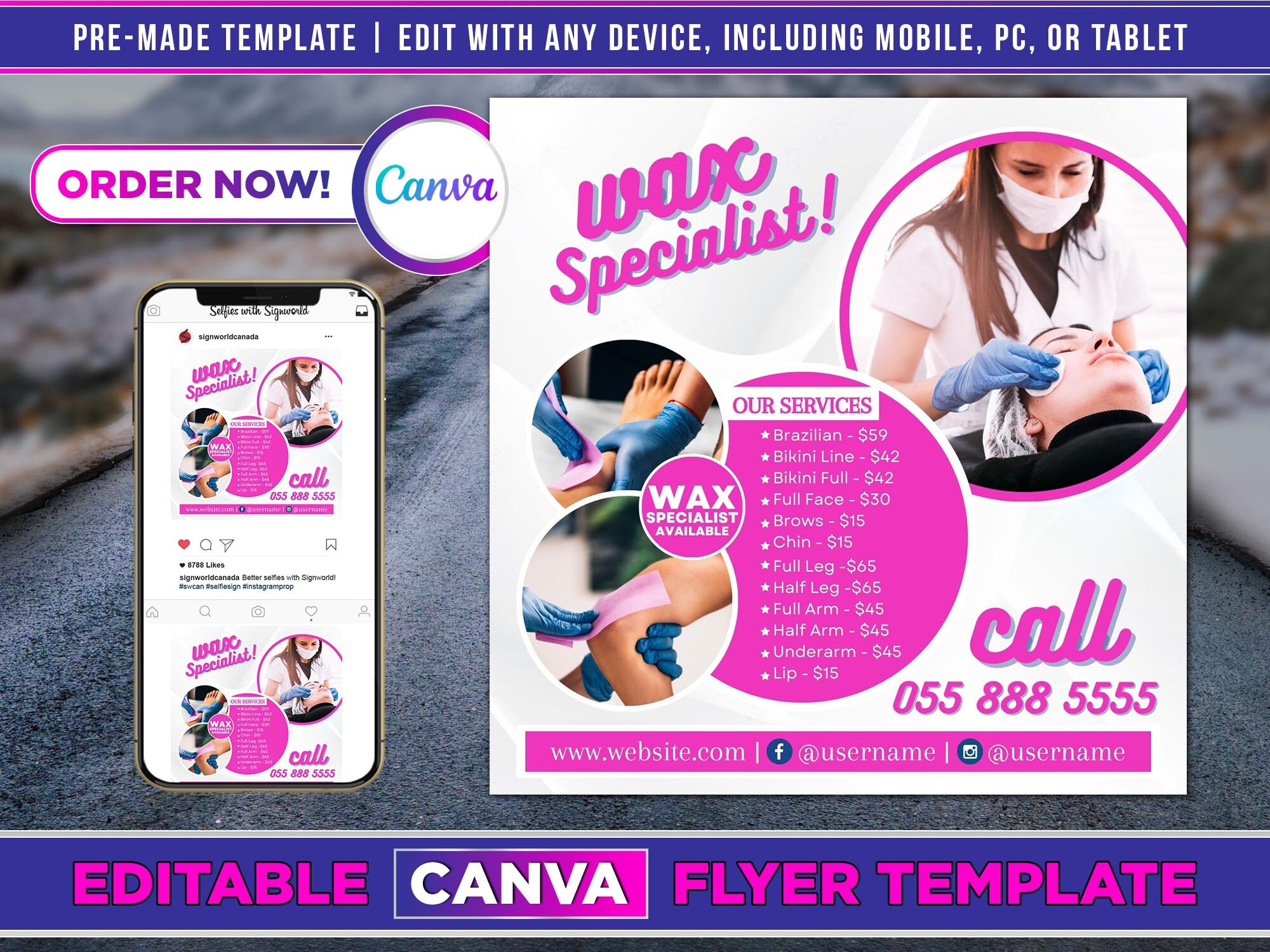 Waxing Flyer Bundle Canva Template.body Wax Flyeresthetician - Etsy