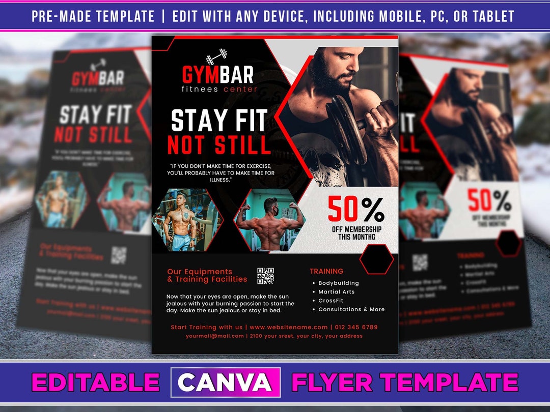 Gym Membership Flyer Editable Canva Template US Letter Size. - Etsy