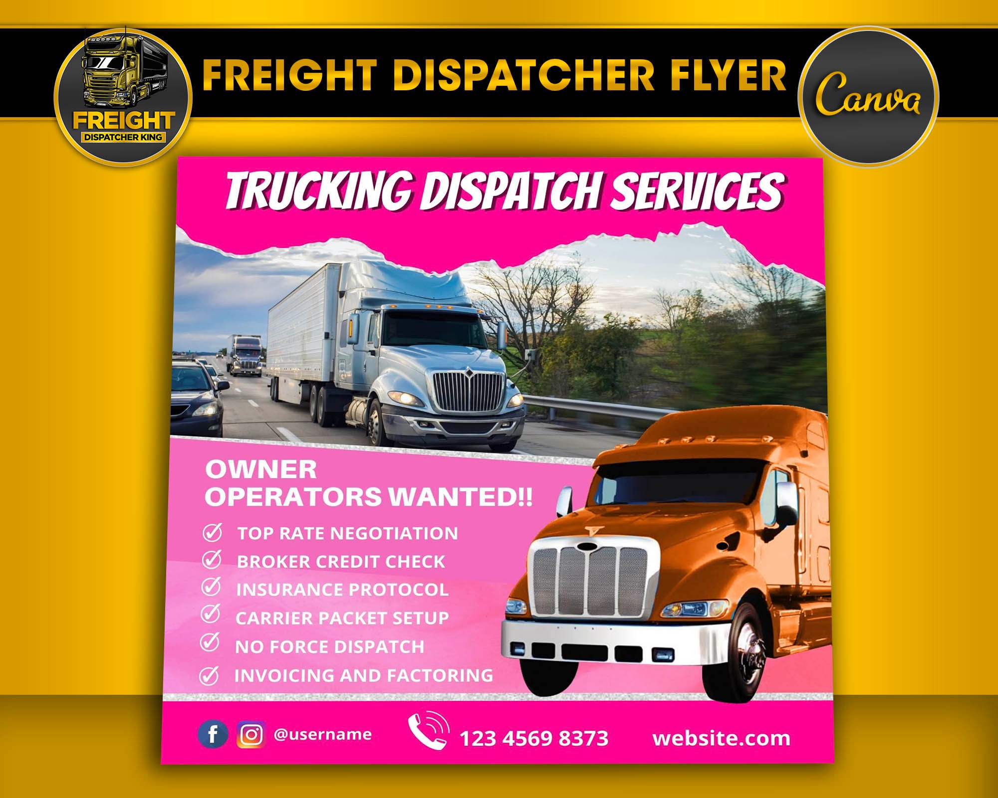 Freight Dispatcher Service Flyer, Canva Truck Flyer Template. Editable ...