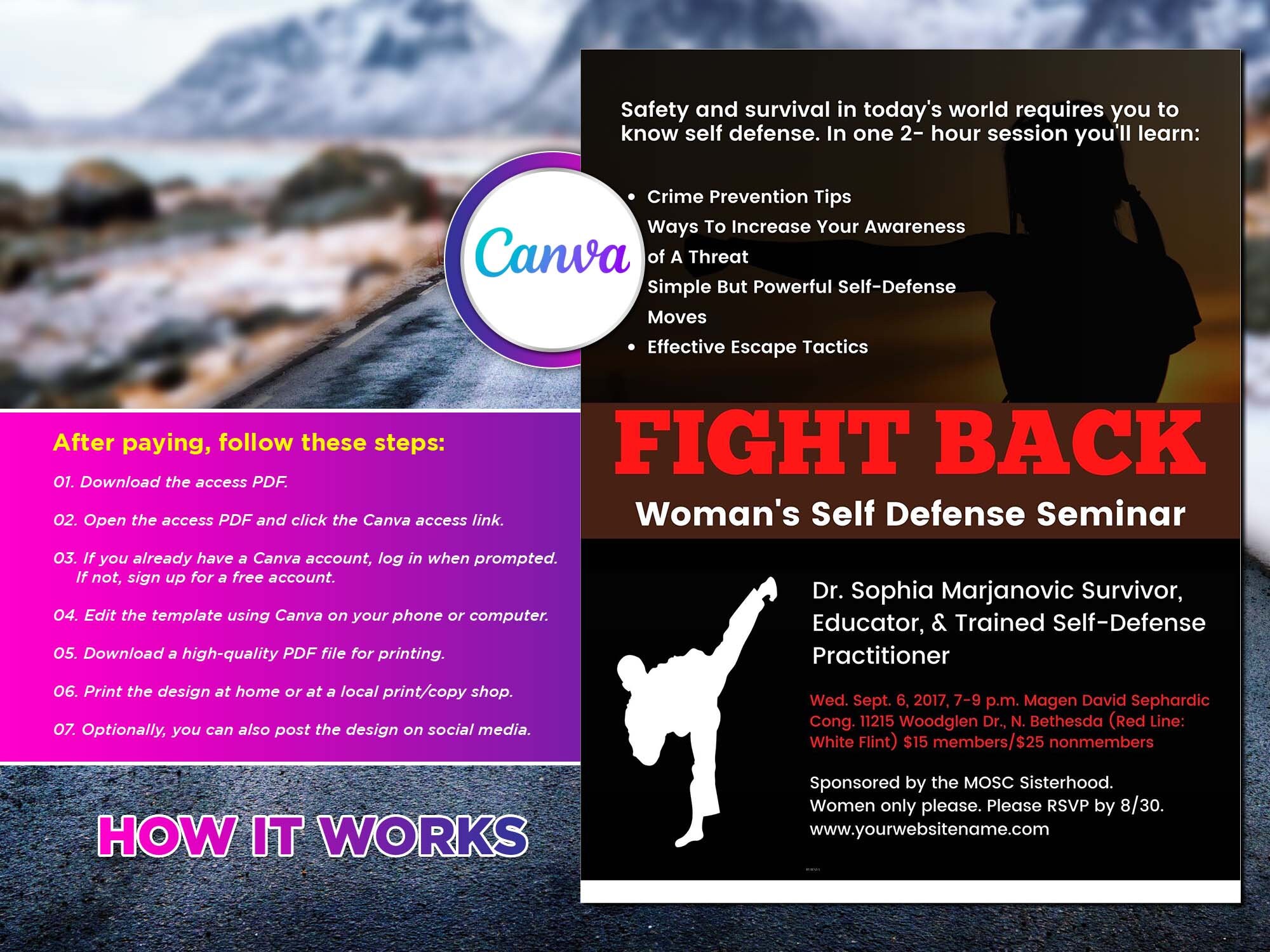 Woman Self Defense Flyer Editable Canva Template US Letter Size. - Etsy