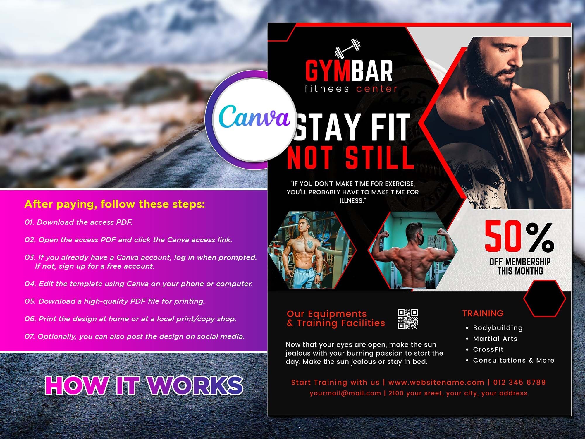 Gym Membership Flyer Editable Canva Template US Letter Size. - Etsy